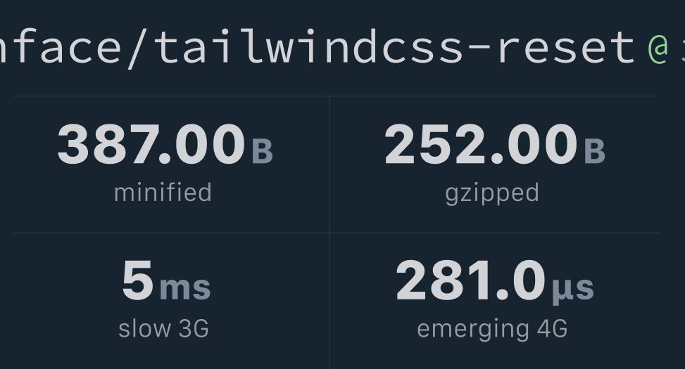 @benface/tailwindcss-reset Bundlephobia