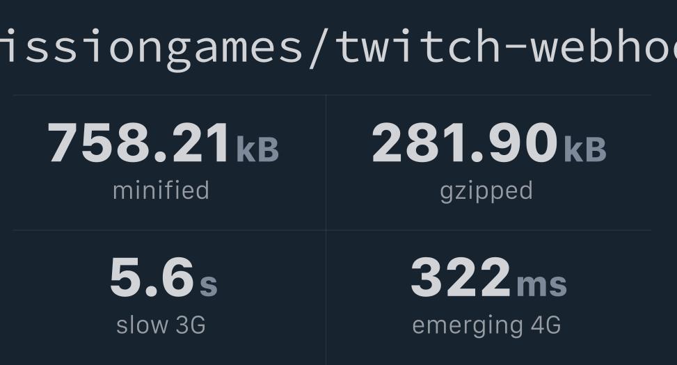 @binaryfissiongames/twitch-webhooks Bundlephobia