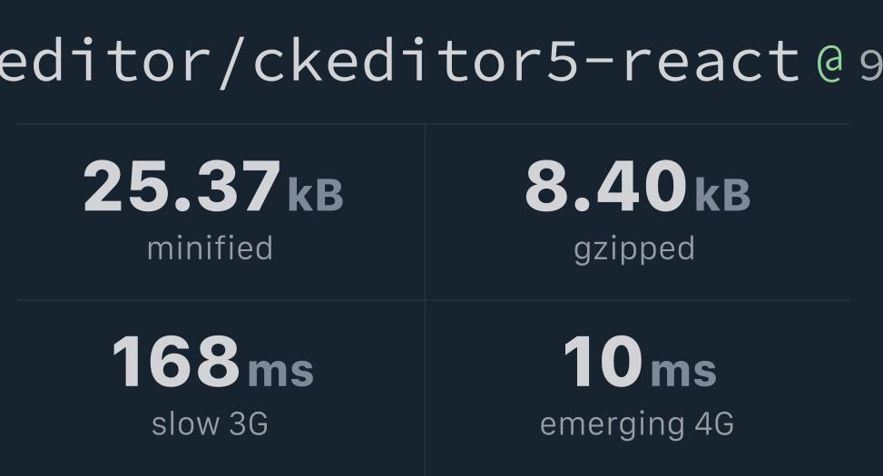 @ckeditor/ckeditor5-react v9.5.0 Bundlephobia