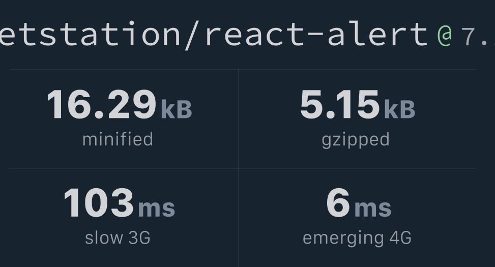Getstation React Alert Bundlephobia