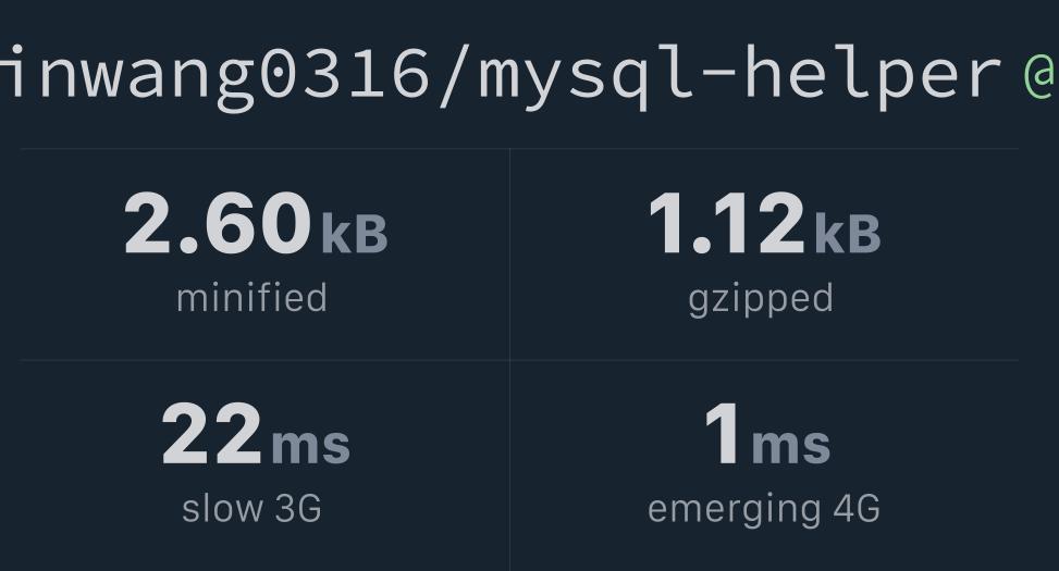 @kevinwang0316/mysql-helper Bundlephobia