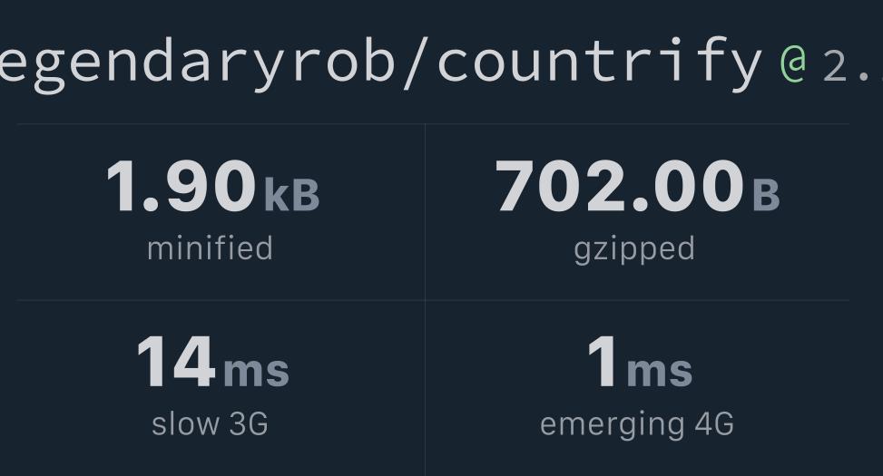 @legendaryrob/countrify Bundlephobia