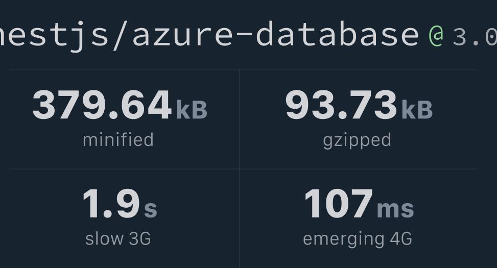 @nestjs/azure-database v3.0.0 Bundlephobia