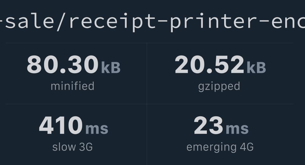 @point-of-sale/receipt-printer-encoder Bundlephobia