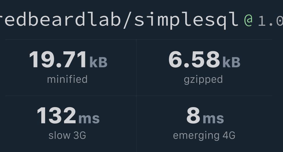 @redbeardlab/simplesql Bundlephobia