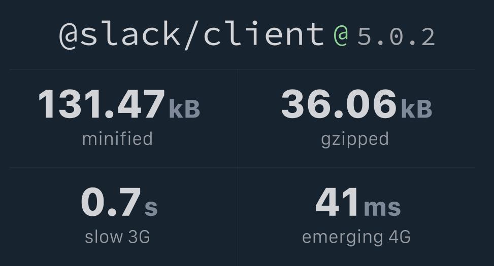 @slack/client Bundlephobia