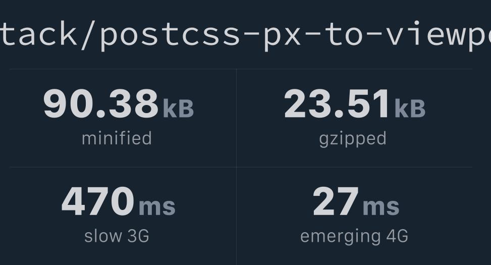 @tchainstack/postcss-px-to-viewport Bundlephobia
