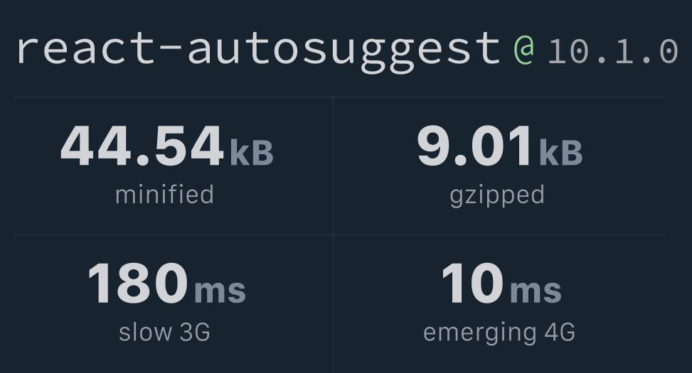 React Autosuggest Bundlephobia