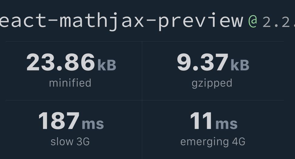 react-mathjax-preview Bundlephobia