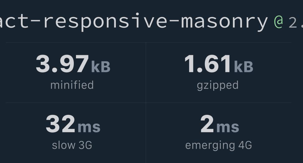 react-responsive-masonry Bundlephobia
