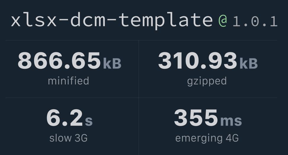 xlsx-dcm-template v1.0.1 Bundlephobia